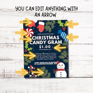 Christmas Candy Gram Editable Flyer Holiday Candy Gram School ...