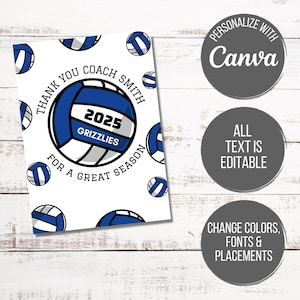 Editable Volleyball Coach Thank You Card | End of the Year Gift | Coach ...
