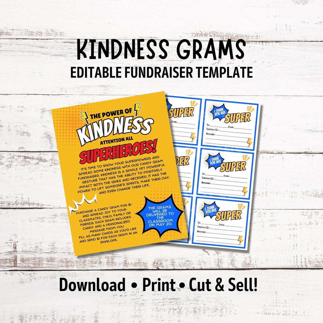 Editable Kindness Candy Gram Fundraiser Superhero Kindness Flyer ...
