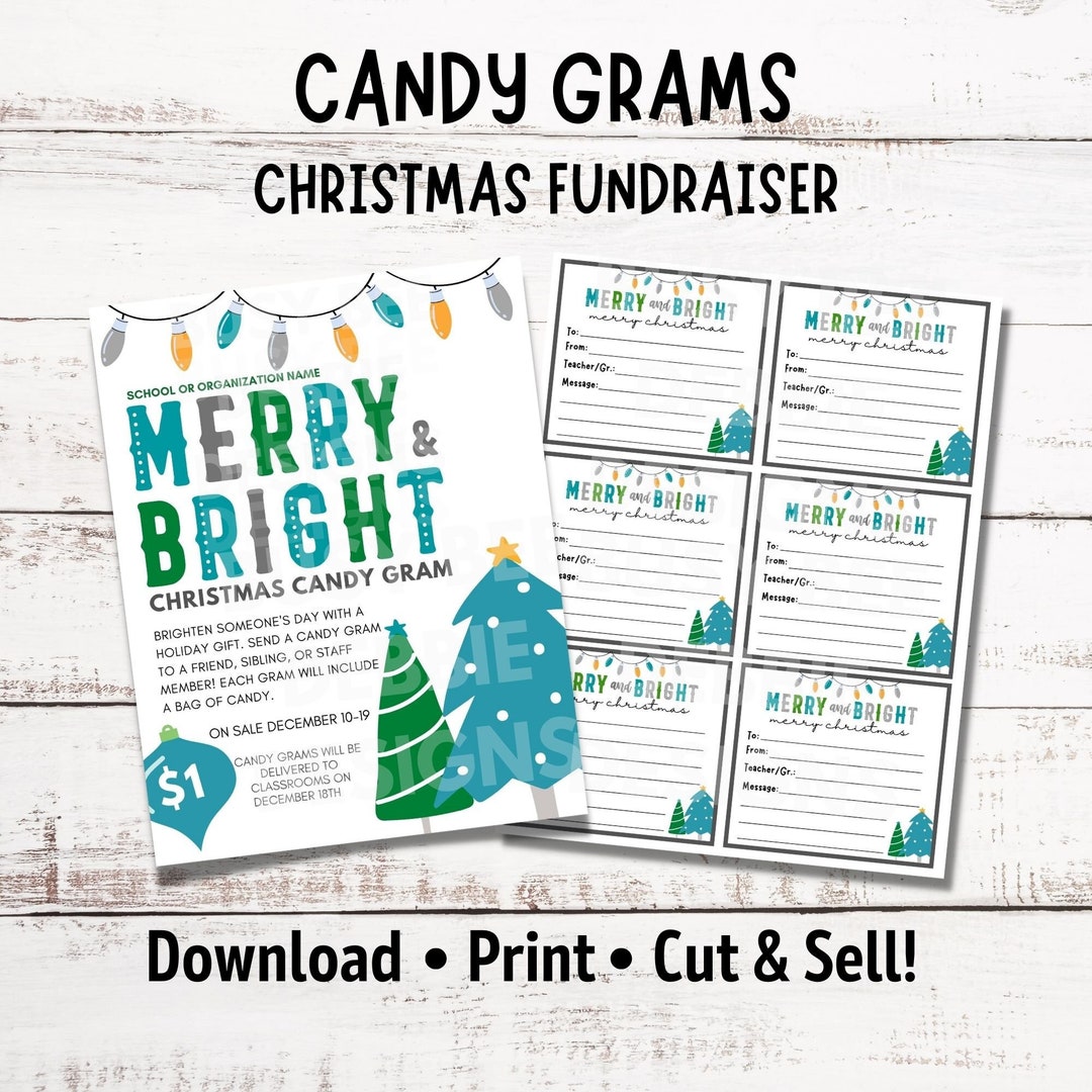 Blue & Green Christmas Candy Gram School Fundraiser Template Editable ...