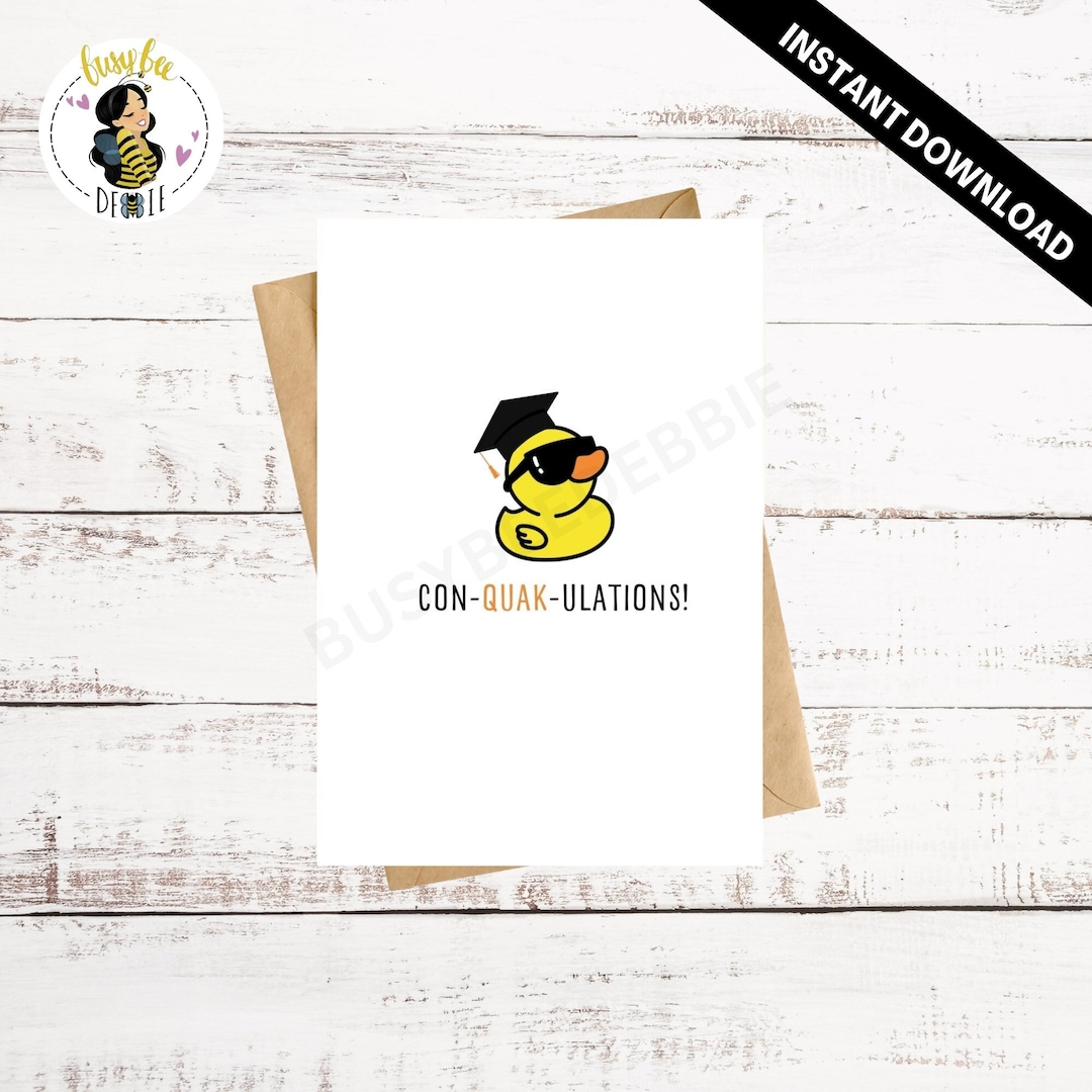 Conquackulations Duck Pun Graduation Card | Funny Graduation Card ...