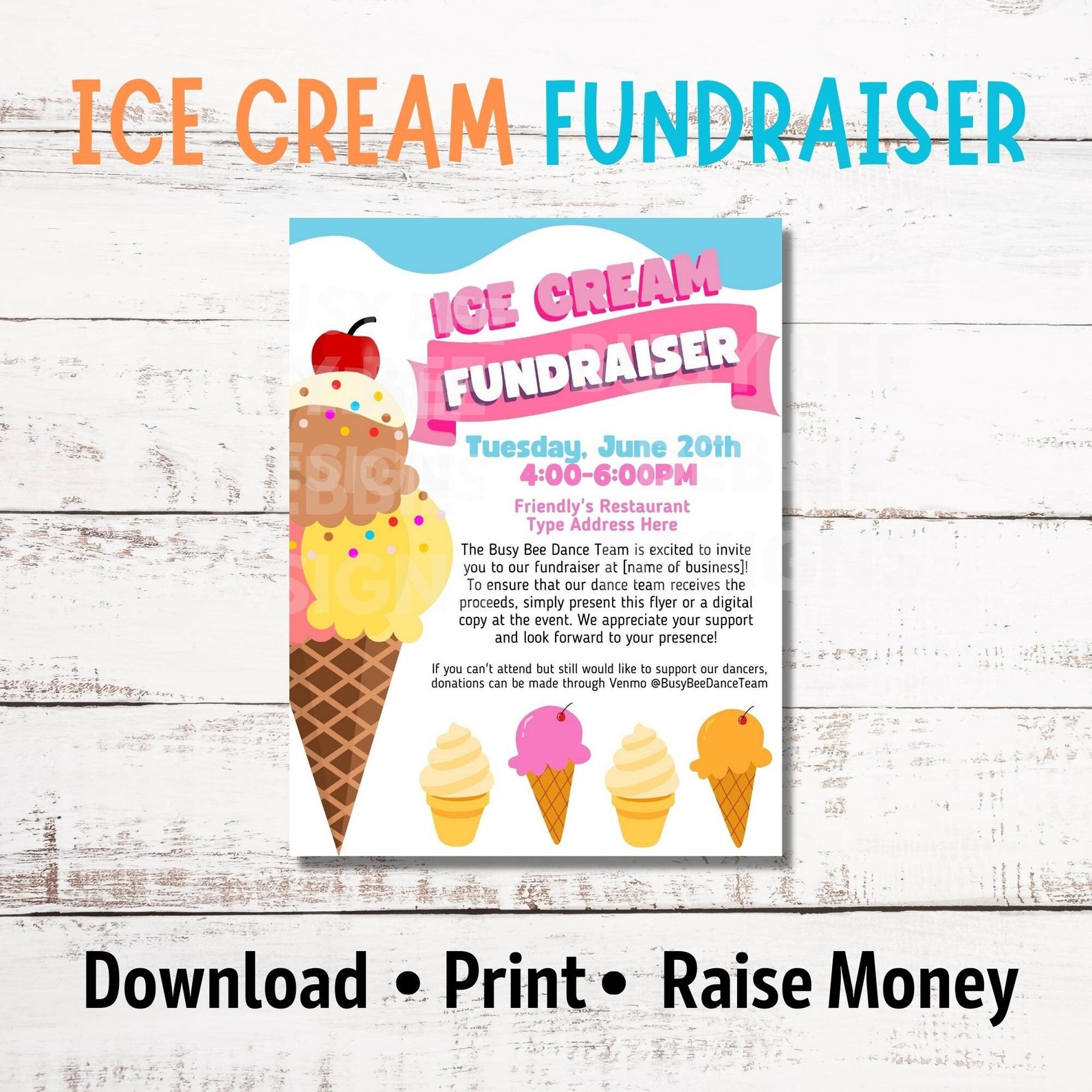 Editable Ice Cream Flyer PTA PTO Fundraiser Ice Cream Party - Etsy
