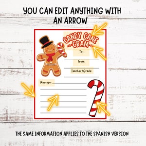 Christmas Candy Cane Gram Template | Editable Candy Cane Gram School ...