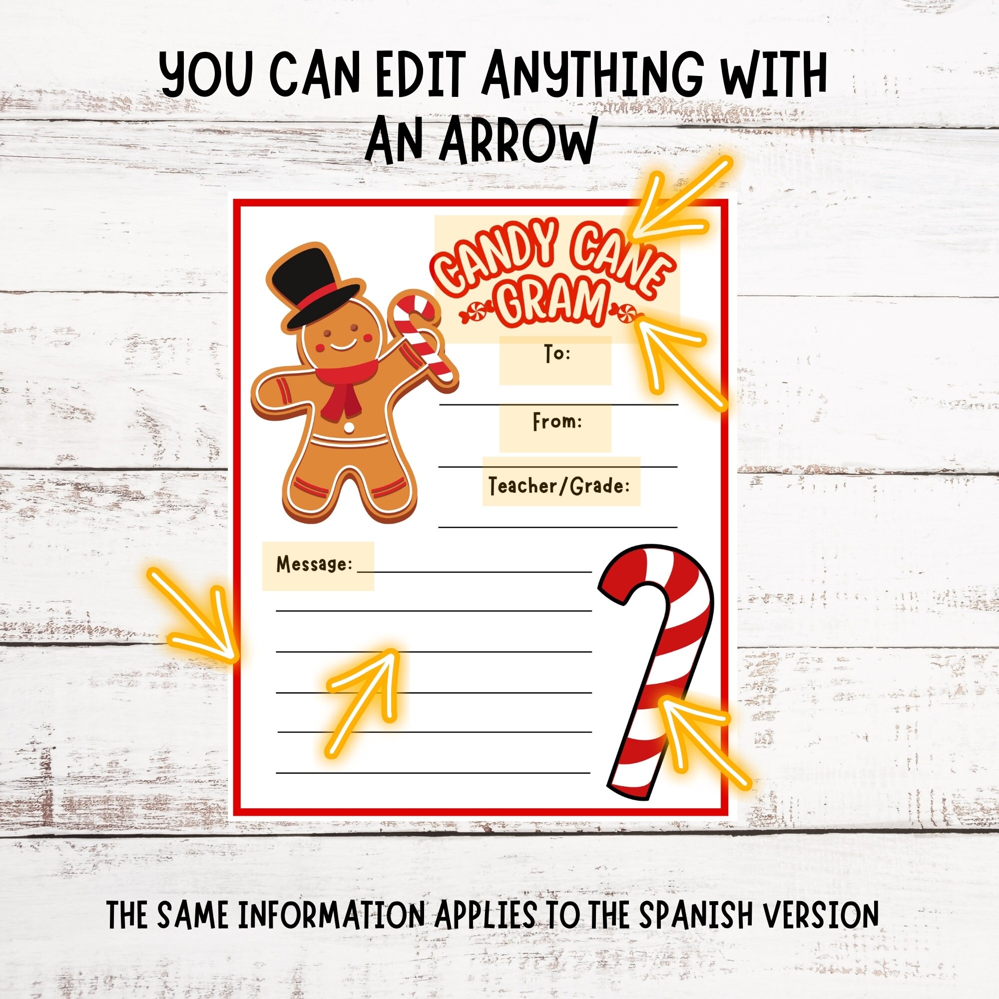 Christmas Candy Cane Gram Template | Editable Candy Cane Gram School ...