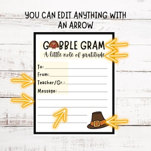 Thanksgiving Gobble Gram Download | Candy Grams for School Fundraiser ...