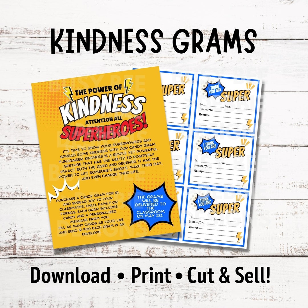 Editable Kindness Candy Gram Fundraiser Superhero Kindness - Etsy