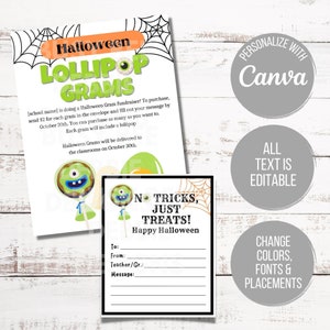Editable Halloween Candy Gram Flyer Halloween Lollipop Gram Fundraiser ...