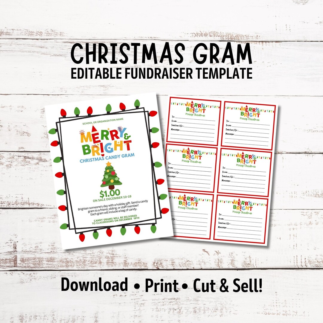 Christmas Candy Gram School Fundraiser Template | Editable Holiday ...
