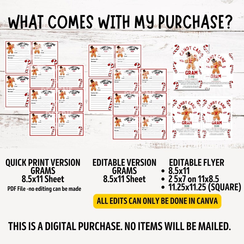 Christmas Candy Cane Gram Template Editable Candy Cane Gram - Etsy