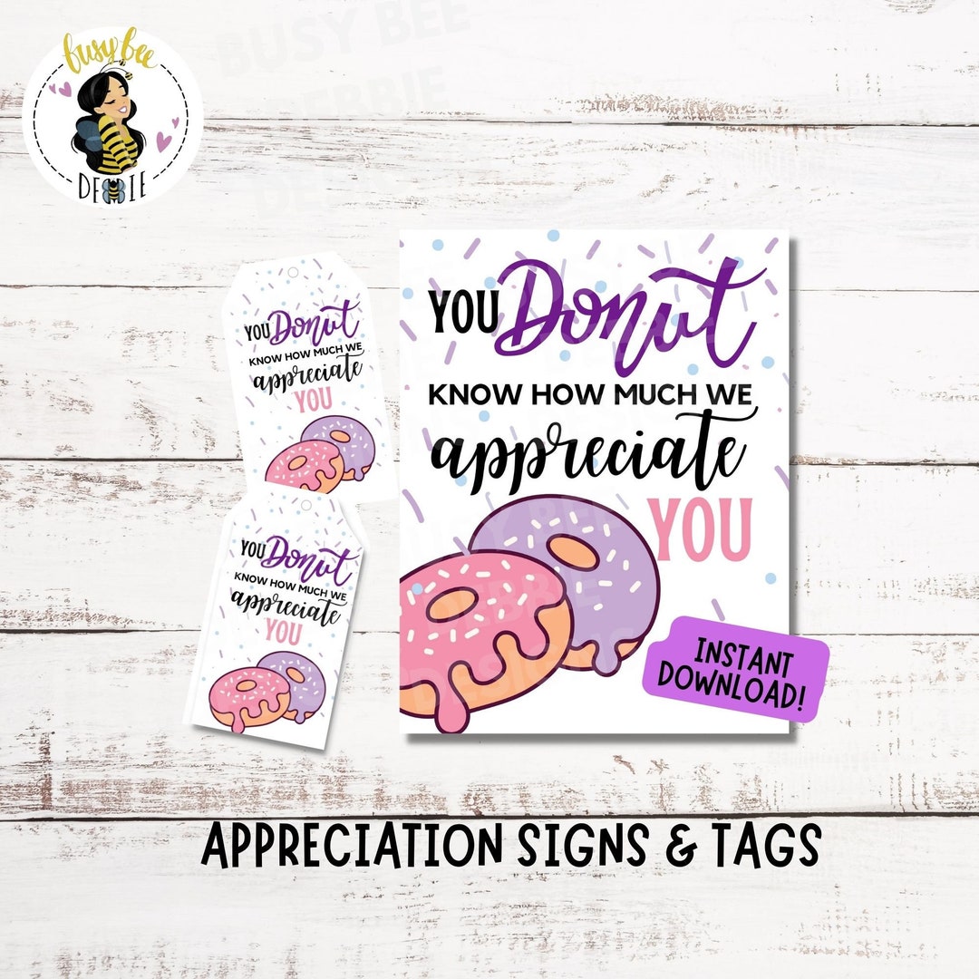 Valentine's Day Donut Treats Thank You Tags Employee Appreciation Table ...