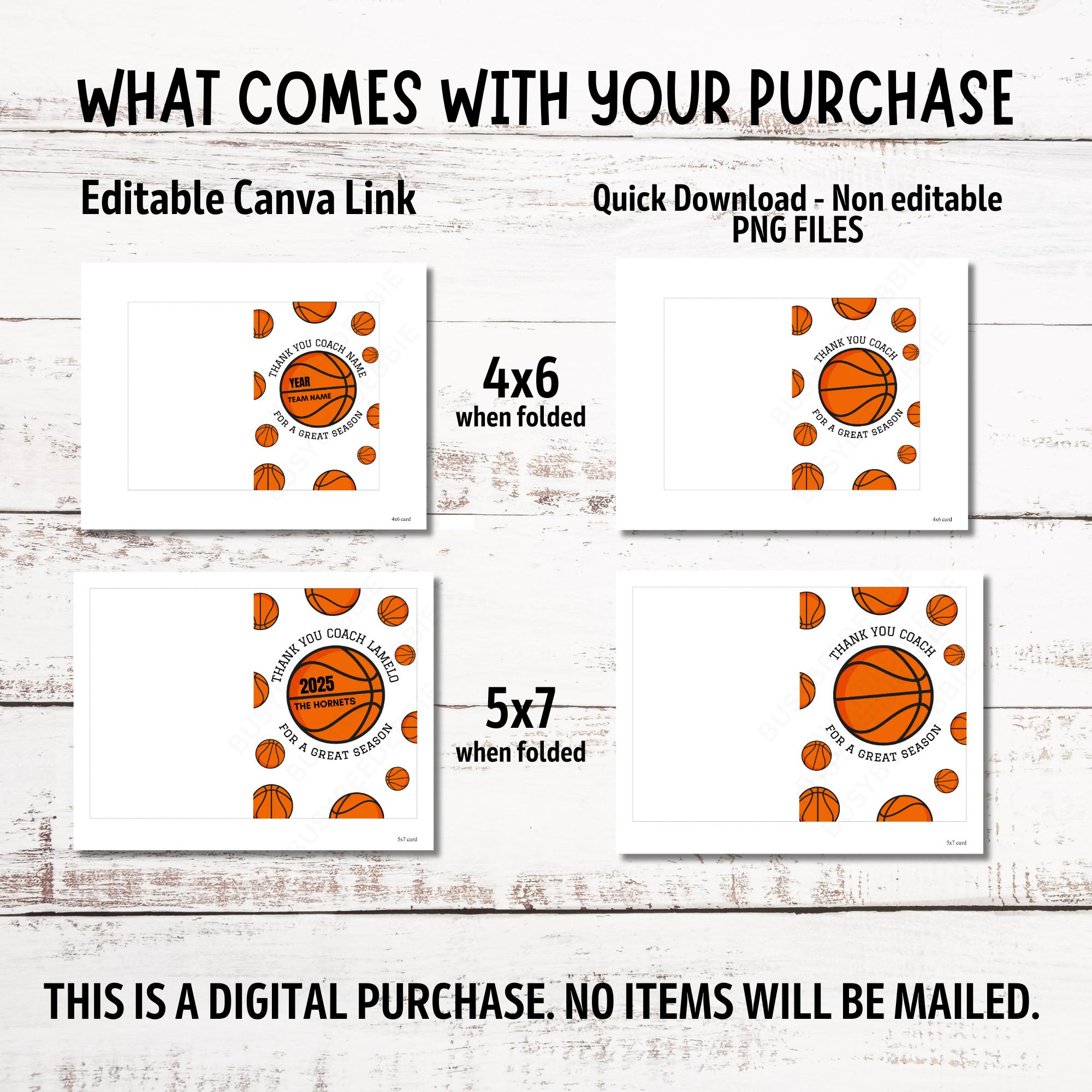 Editable Basketball Coach Thank You Card | Coach Gift | Basketball ...