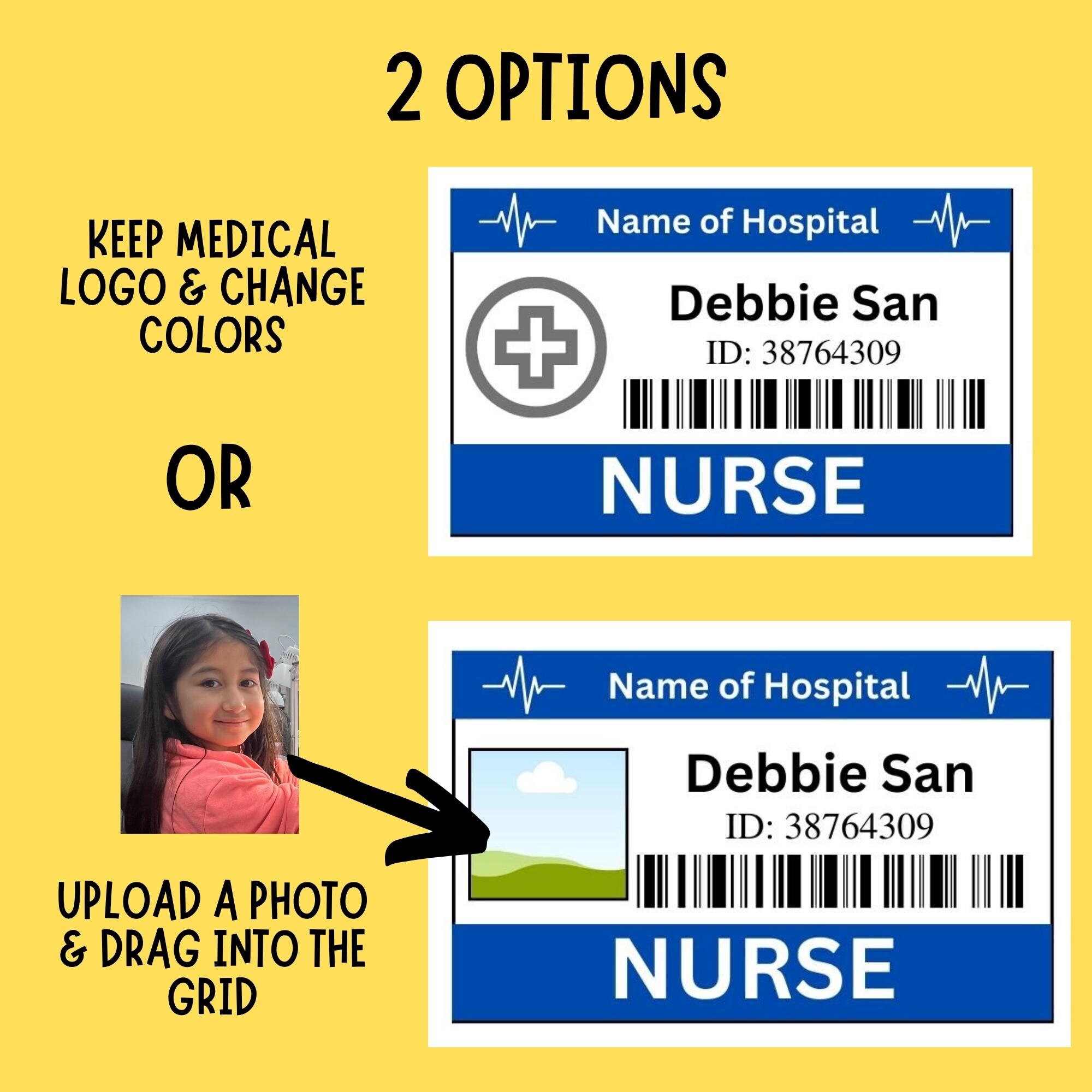 Editable ID Badge for Kids Pretend Nurse Play Medical - Etsy