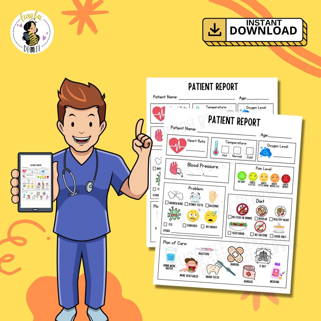 Doctors and Nurses Pretend Play Patient Report Sheet Medical Form for ...
