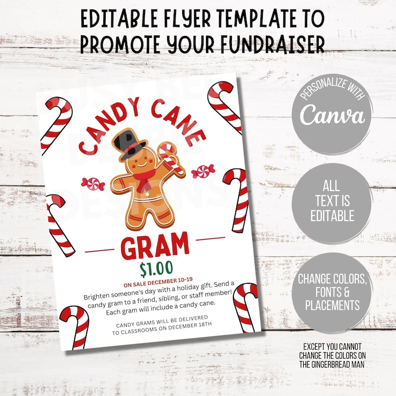 Christmas Candy Cane Gram Template Editable Candy Cane Gram - Etsy