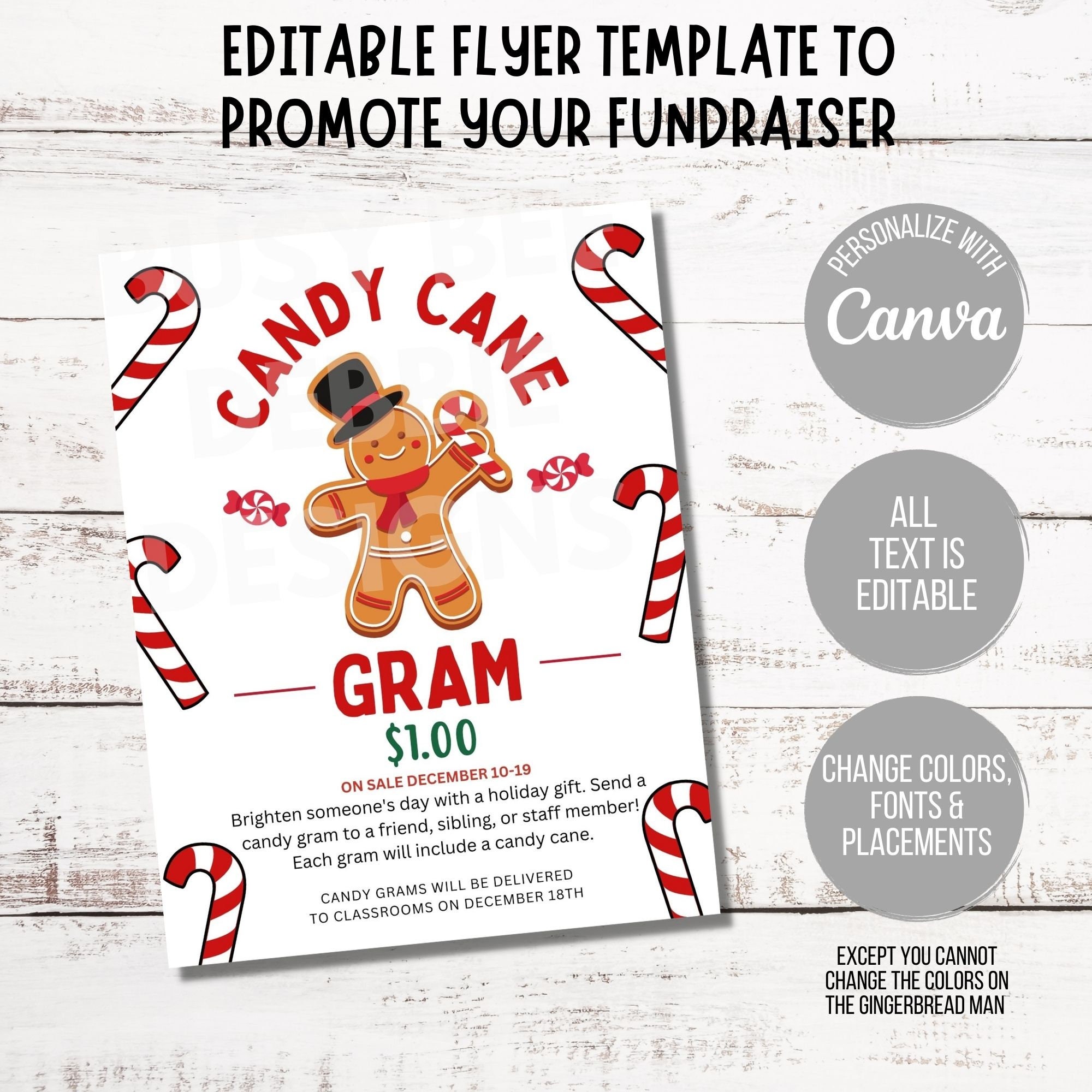 Christmas Candy Cane Gram Template Editable Candy Cane Gram - Etsy