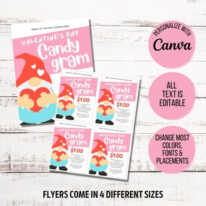 Valentine's Day Candy Gram Fundraiser Flyer Editable Gnome Valentine's ...