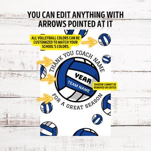 Editable Volleyball Coach Thank You Card | End of the Year Gift | Coach ...