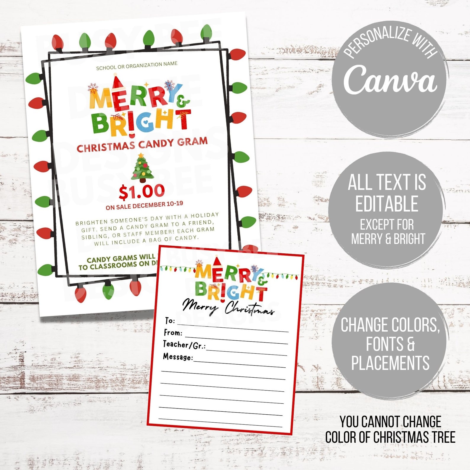 Christmas Candy Gram School Fundraiser Template Editable - Etsy