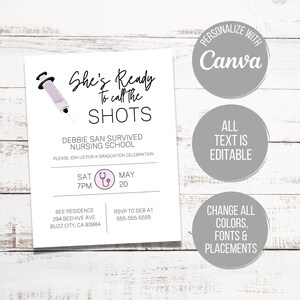 Editable Nurse Graduation Invitation | She's Ready to Call the Shots ...