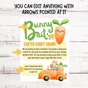 Editable Easter Candy Gram Fundraiser Flyer Bunny Bait Candy Gram for ...