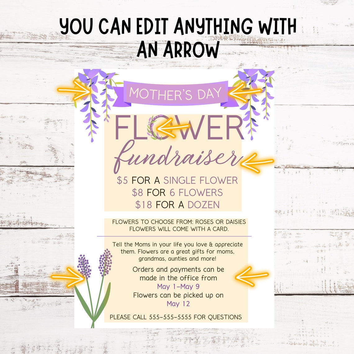 Editable Mother's Day Flower Fundraiser Flyer Template | Printable ...