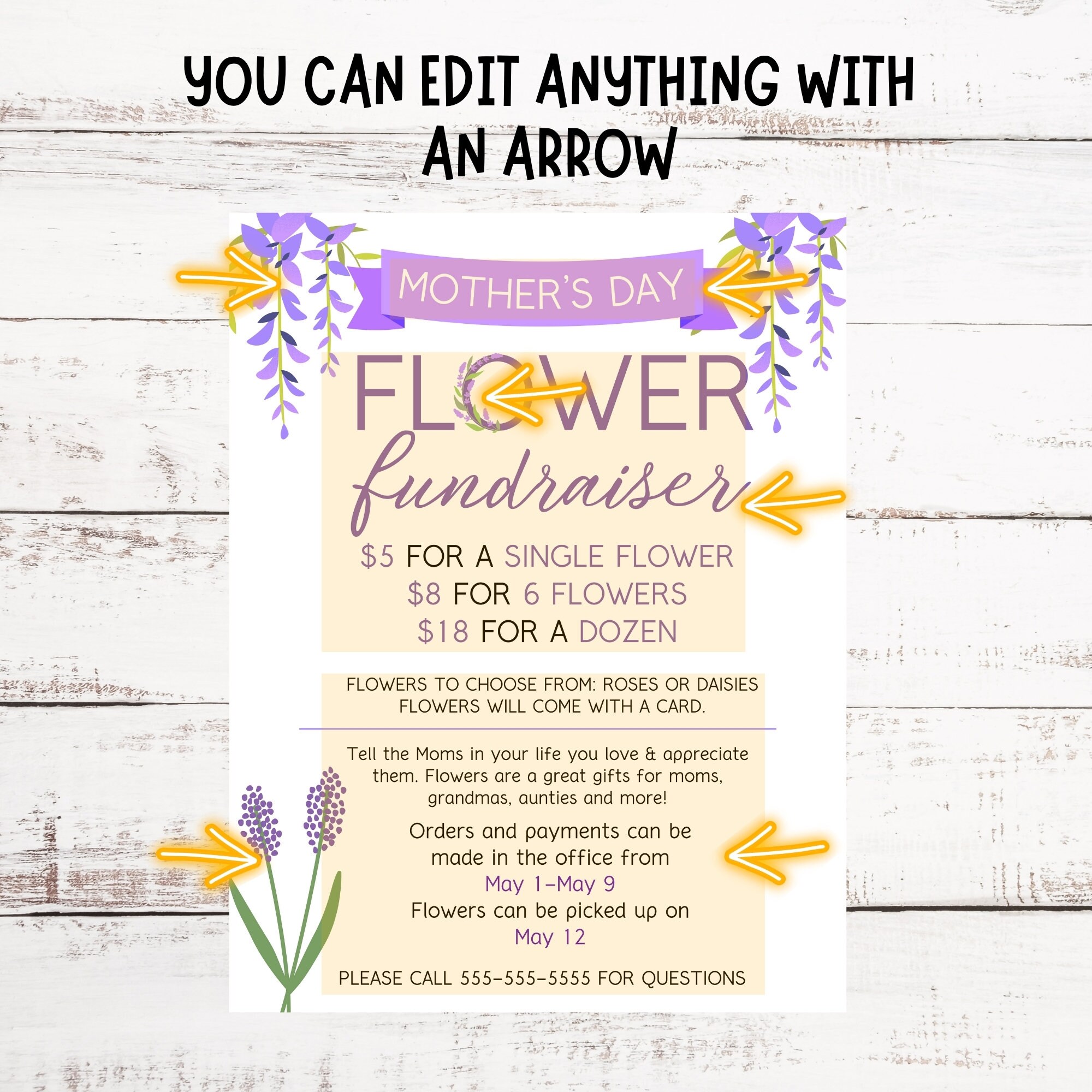 Editable Mother's Day Flower Fundraiser Flyer Template | Printable ...