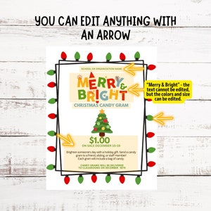 Christmas Candy Gram School Fundraiser Template | Editable Holiday ...