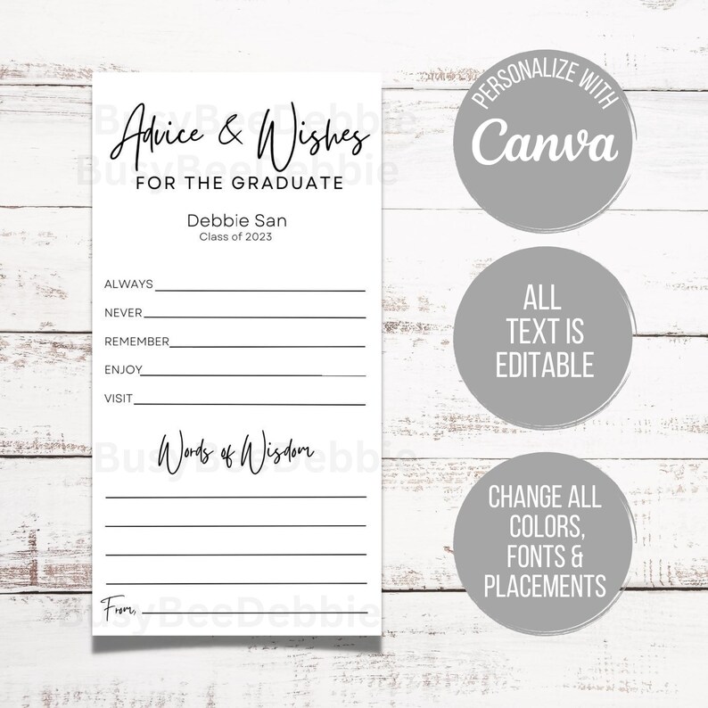 Editable Graduation Advice and Wishes Cards Advice Cards for - Etsy