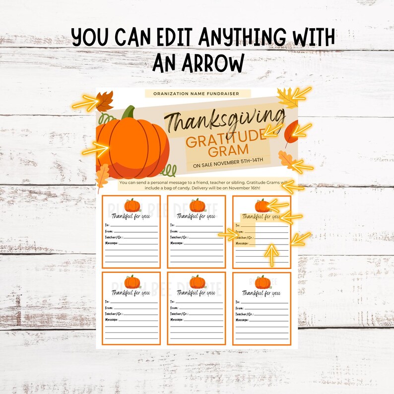 Editable Thanksgiving Candy Grams | Fundraiser for School, Church ...