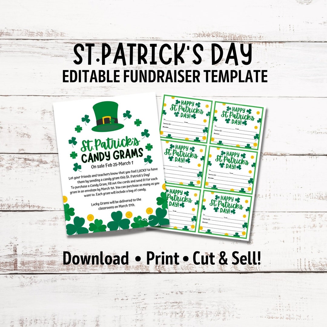 St. Patrick's Day Candy Gram Fundraiser | Editable St. Paddy's Candy ...