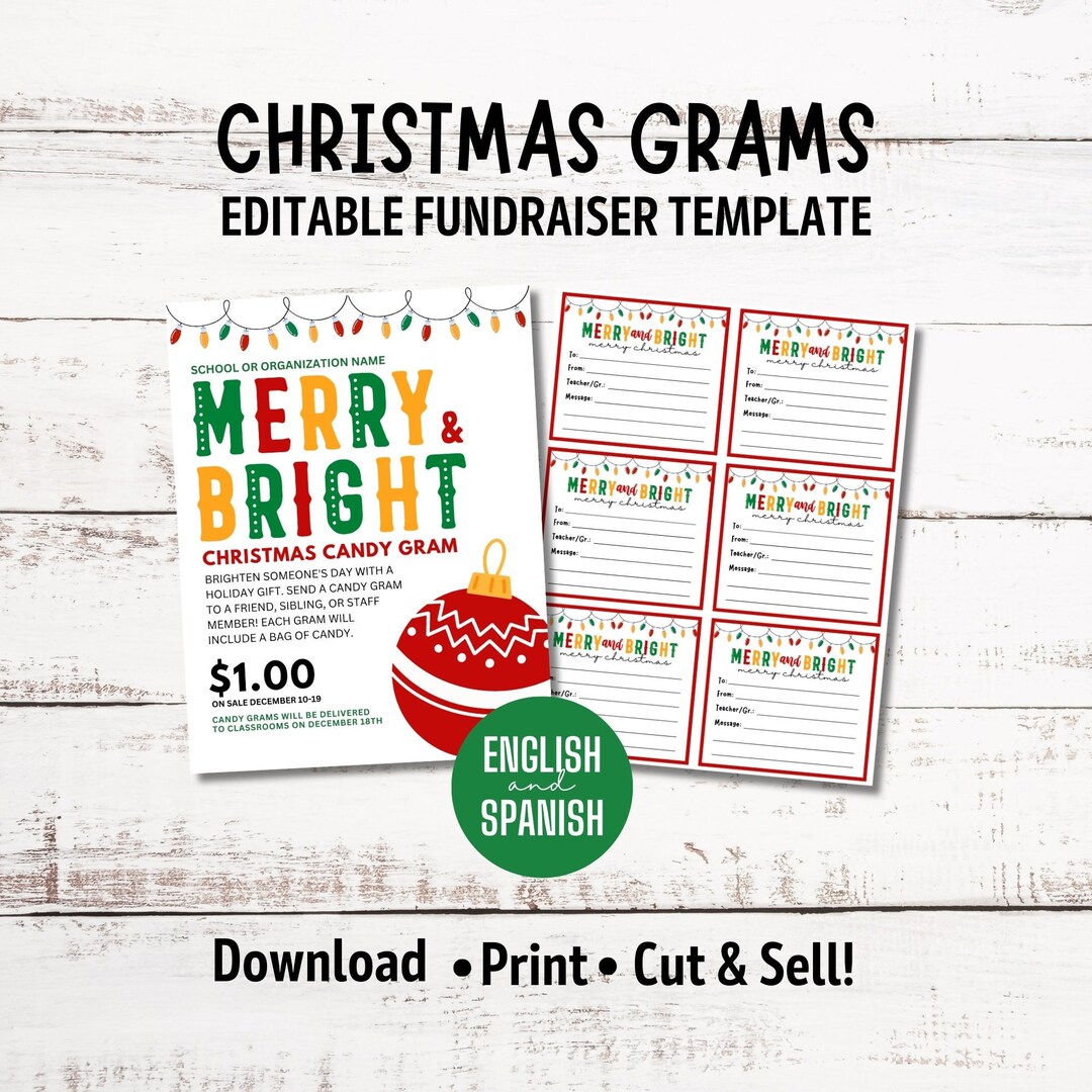 Christmas Candy Gram School Fundraiser Template Editable Holiday Candy ...