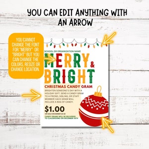 Christmas Candy Gram School Fundraiser Template Editable Holiday Candy ...