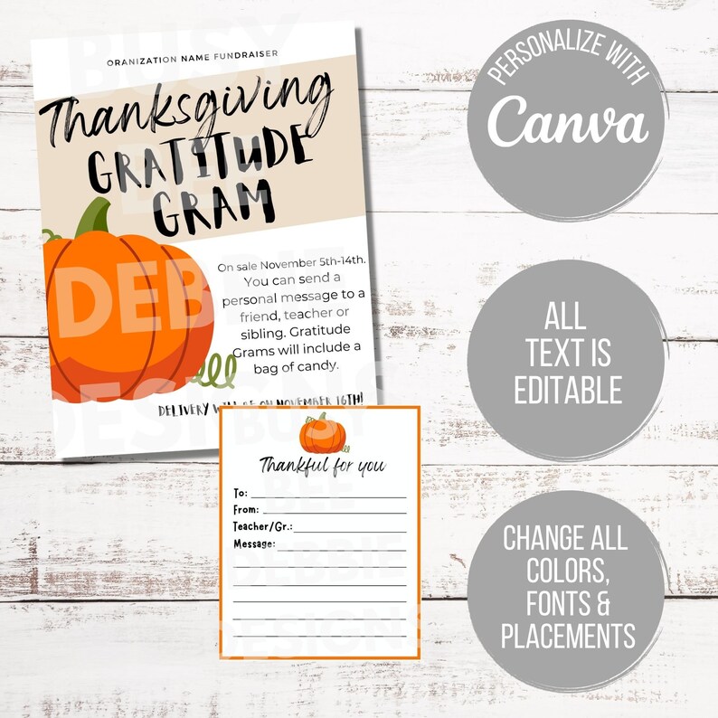Thanksgiving Candy Gram Template School Fundraiser Gratitude - Etsy