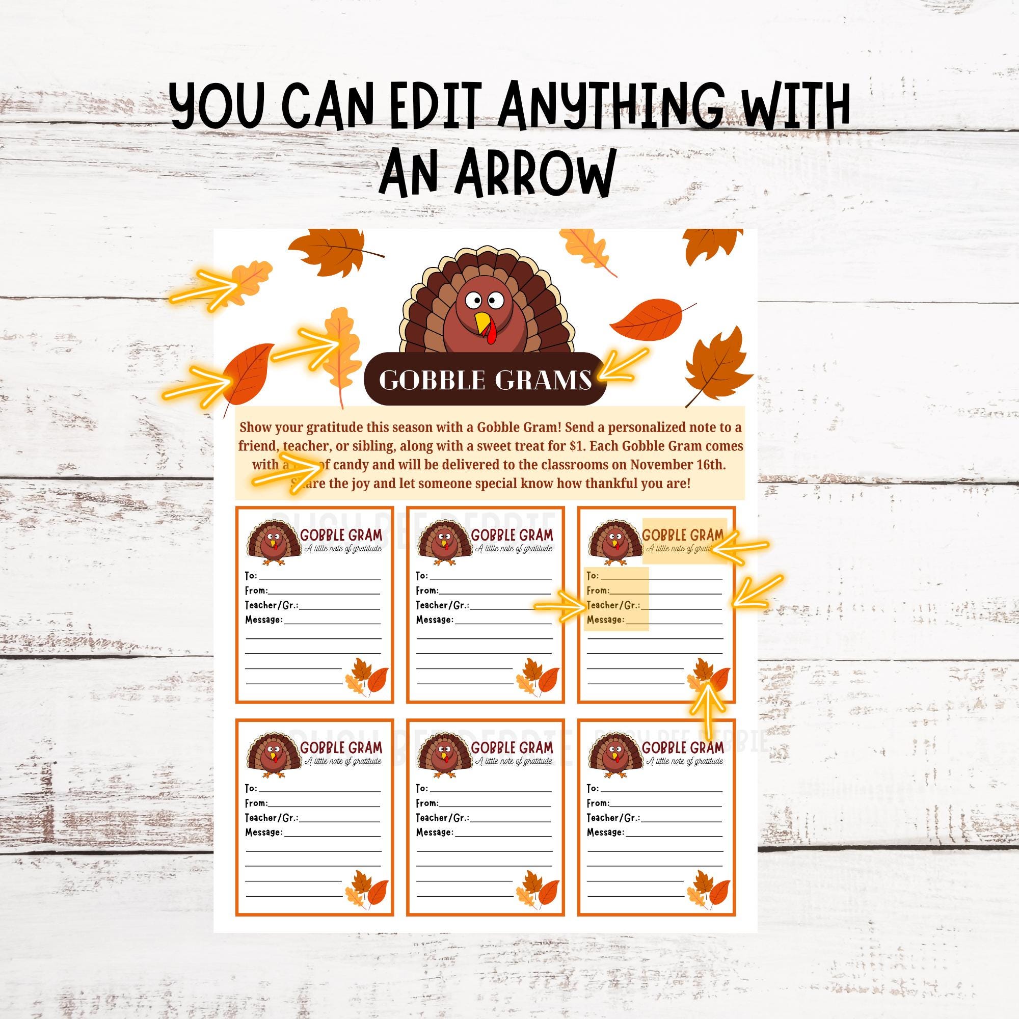 Editable Thanksgiving Gobble Gram | Candy Grams for School Fundraiser ...
