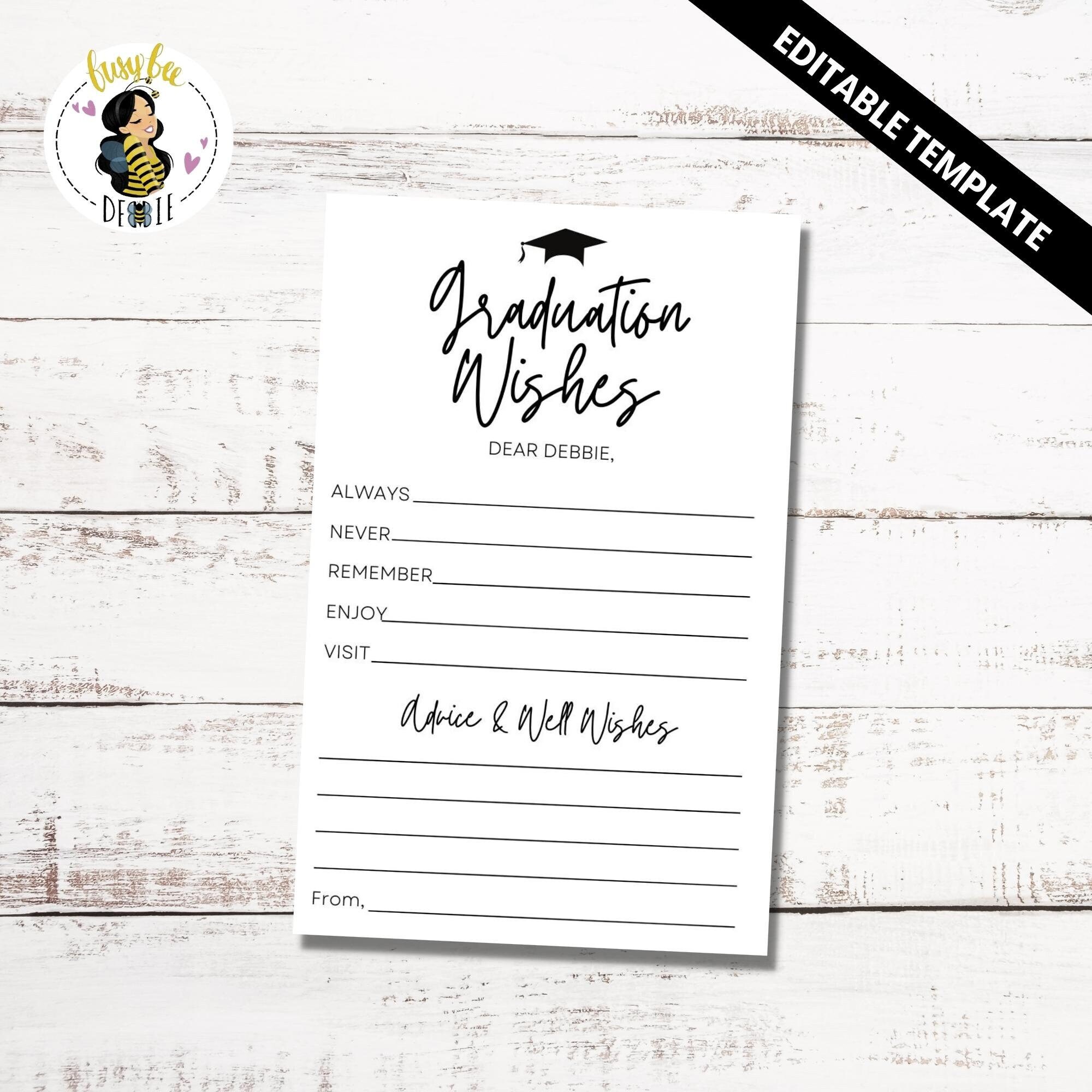 Editable Graduation Best Wishes Cards Advice Cards for - Etsy