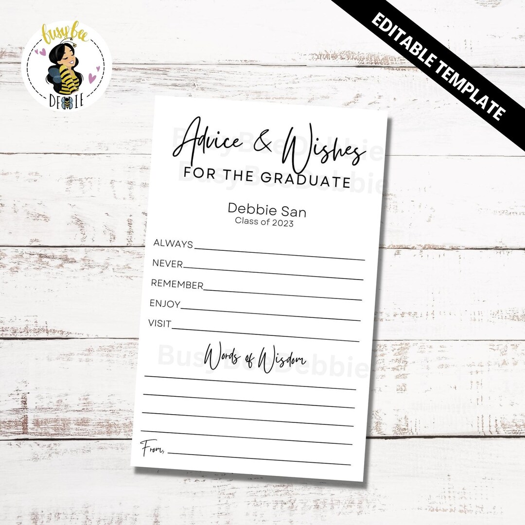 Editable Graduation Advice and Wishes Cards Advice Cards for Graduation ...