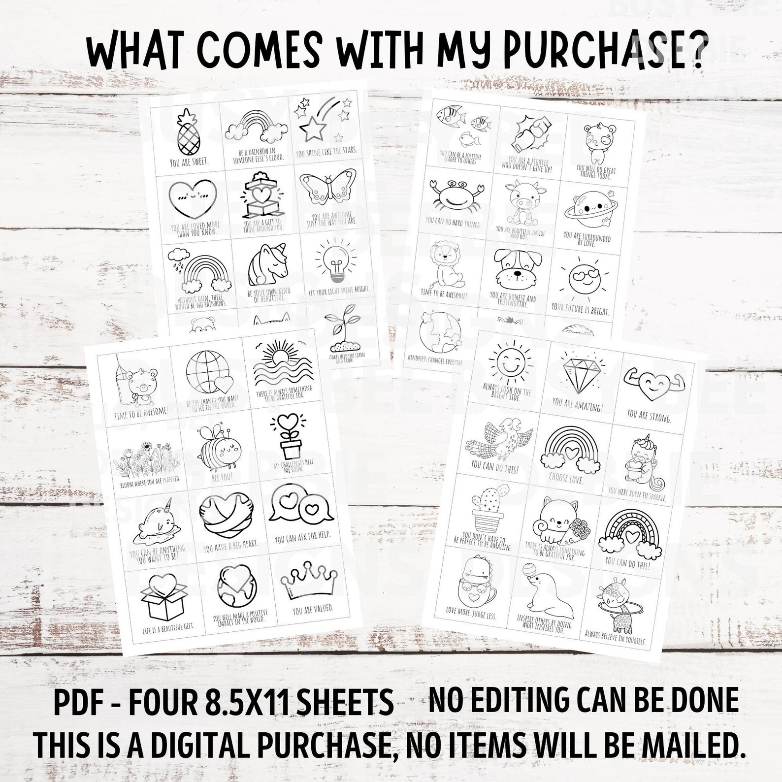 Mini Kindness Cards to Color | Affirmation Cards | Printable Kindness ...