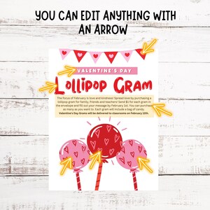 Editable Valentine's Day Lollipop Gram Valentine's Day Candy Gram for ...