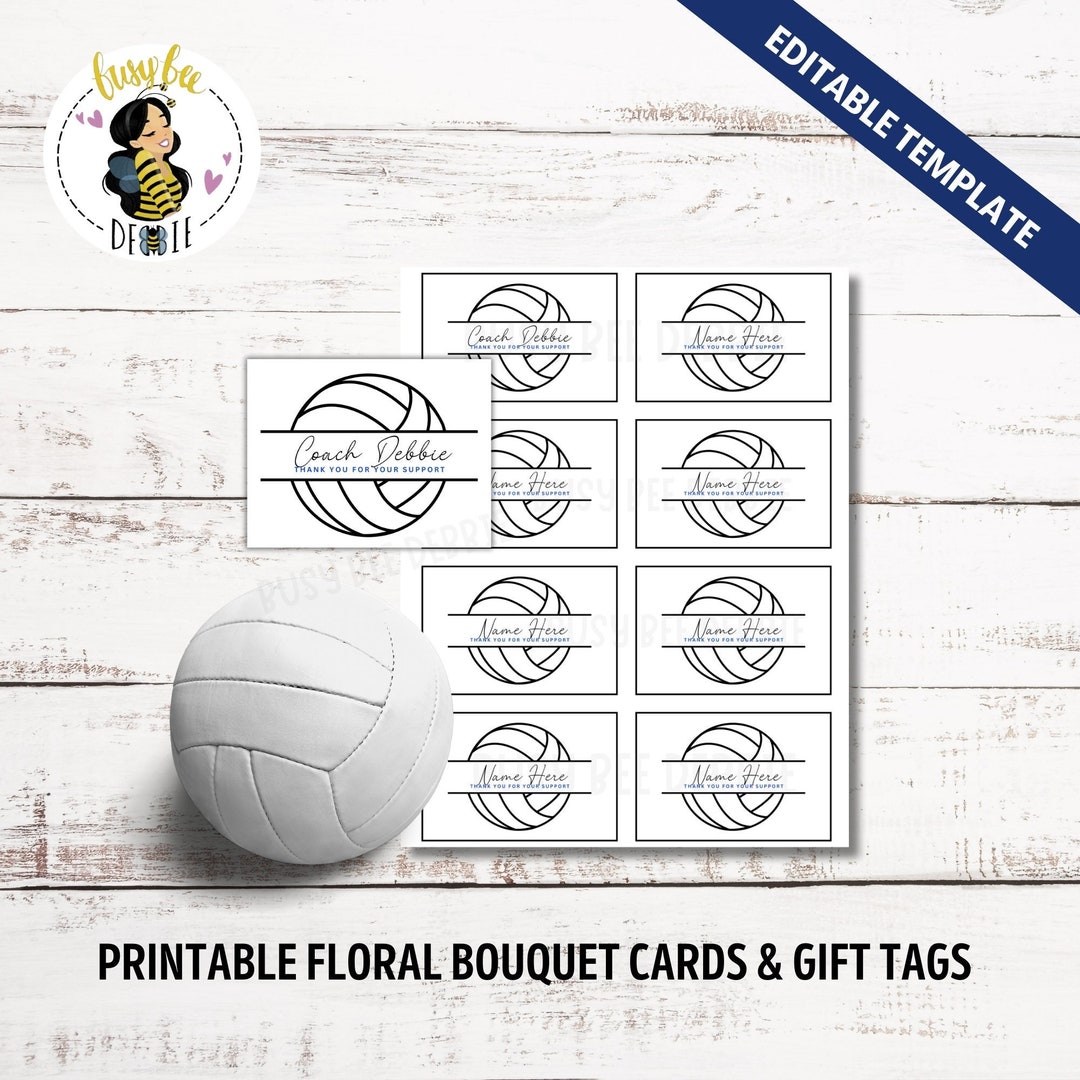 Volleyball Editable Flower Bouquet Cards | Gift Tags for Volleyball ...