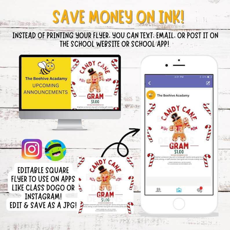 Christmas Candy Cane Gram Template Editable Candy Cane Gram - Etsy