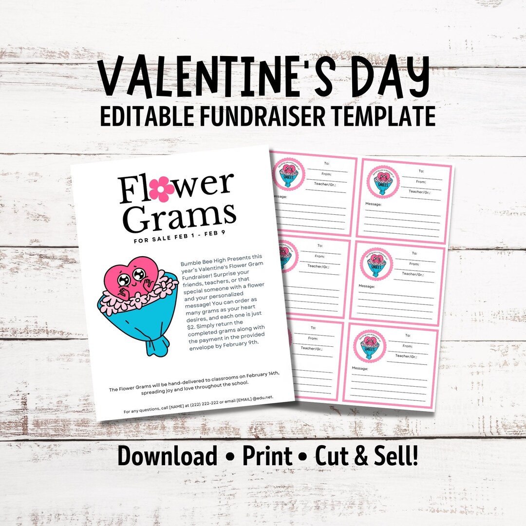 Editable Valentine's Day Flower Fundraiser Template | Valentine Flyer ...