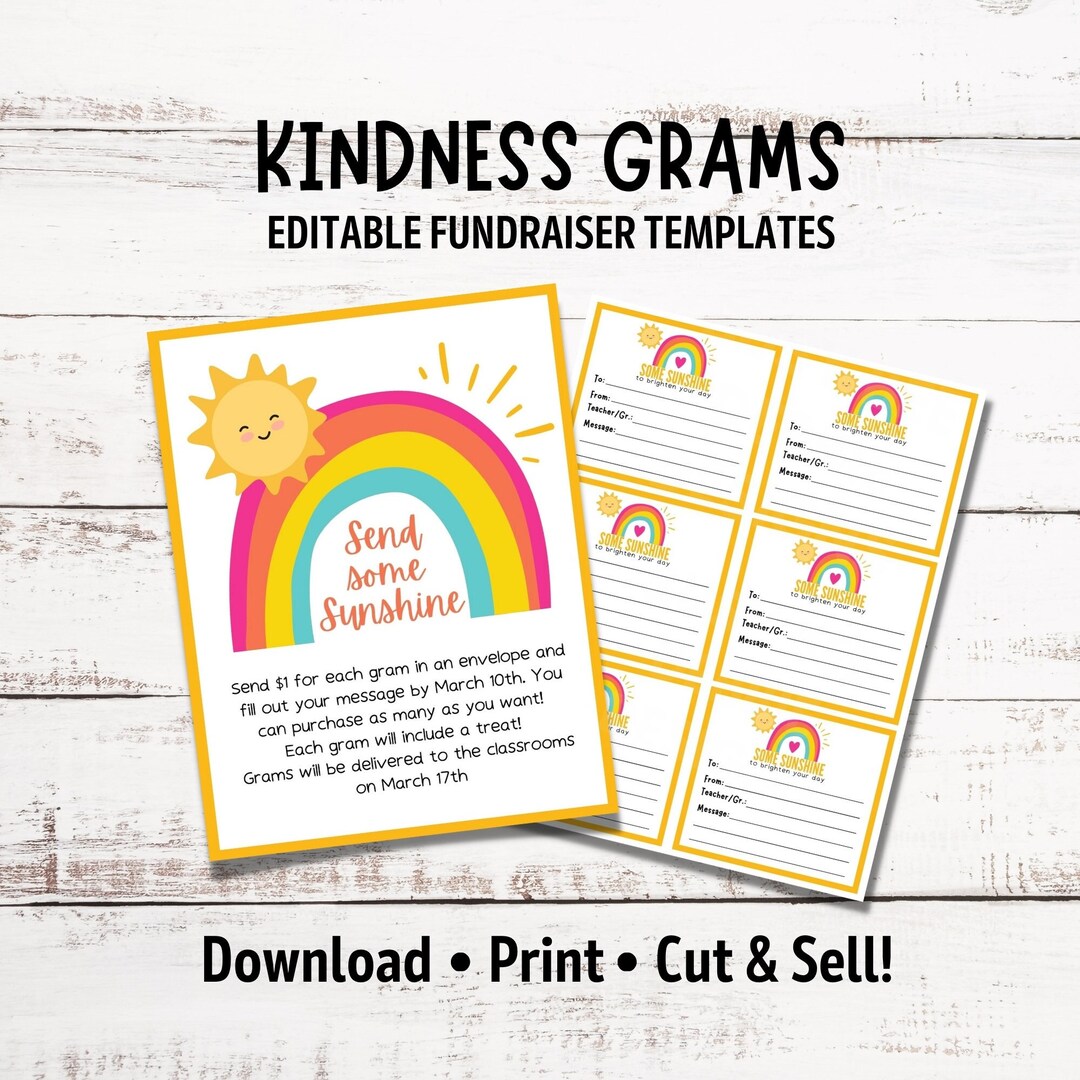 Editable Kindness Candy Gram Fundraiser Flyer Template | Rainbow ...