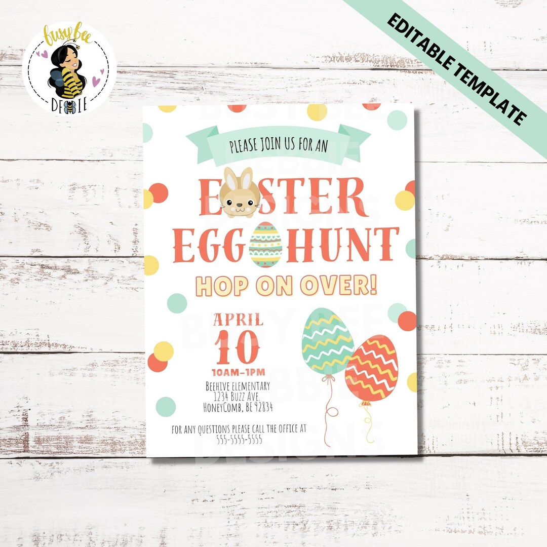 Editable Easter Egg Hunt Invitation Template hop on Over Invitation ...