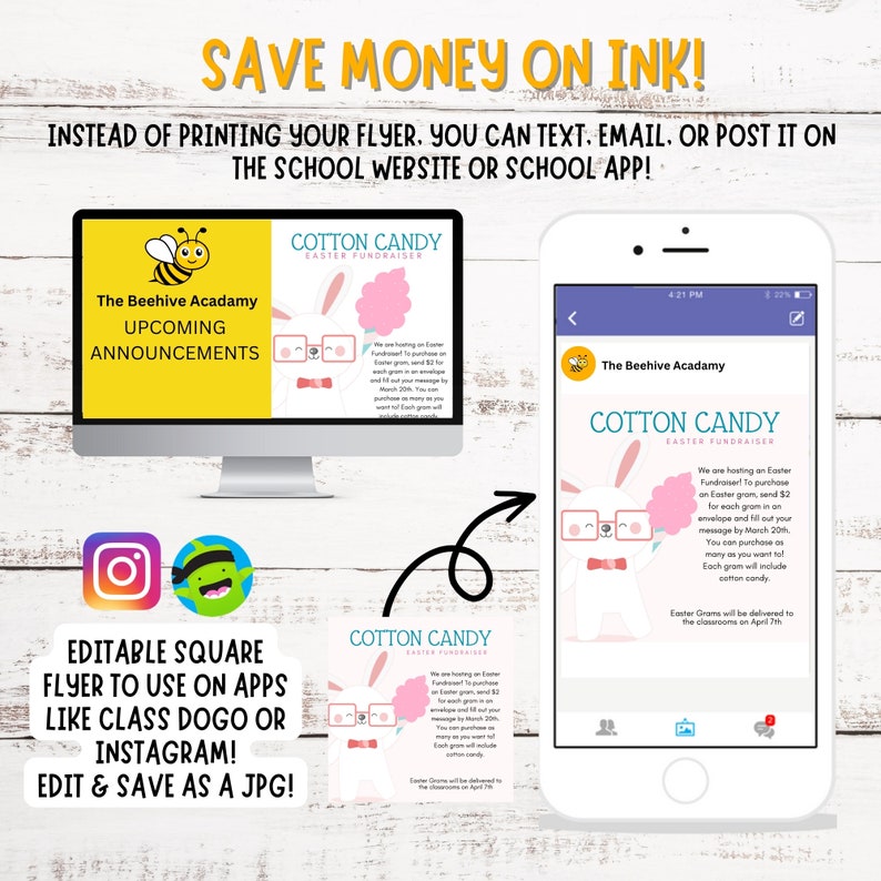 Editable Cotton Candy Fundraiser Flyer Template | Easter Bunny Cotton ...