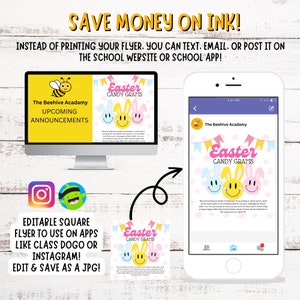 Editable Retro Easter Fundraiser Flyer | Easter Bunny Spring Fundraiser ...