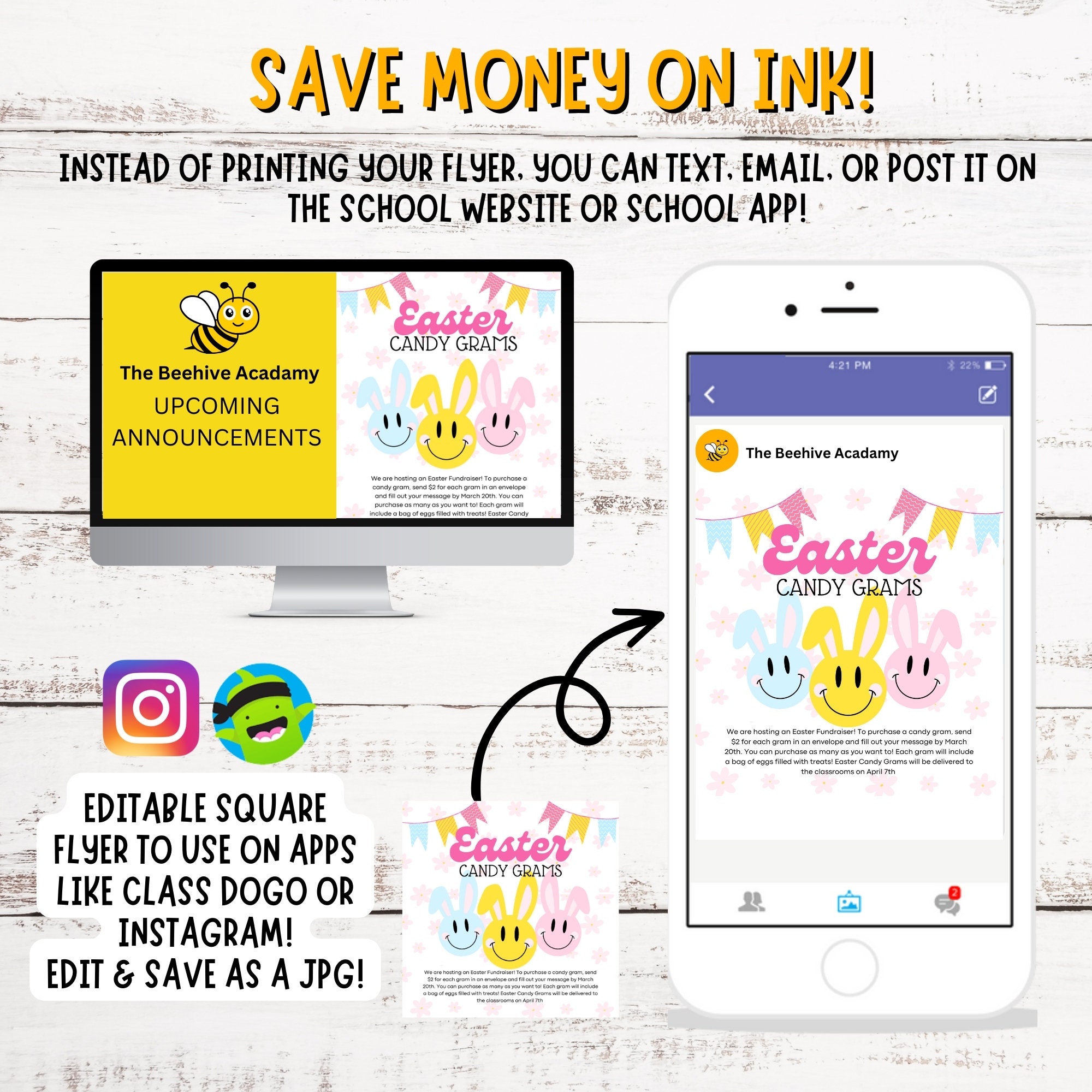 Editable Retro Easter Fundraiser Flyer | Easter Bunny Spring Fundraiser ...