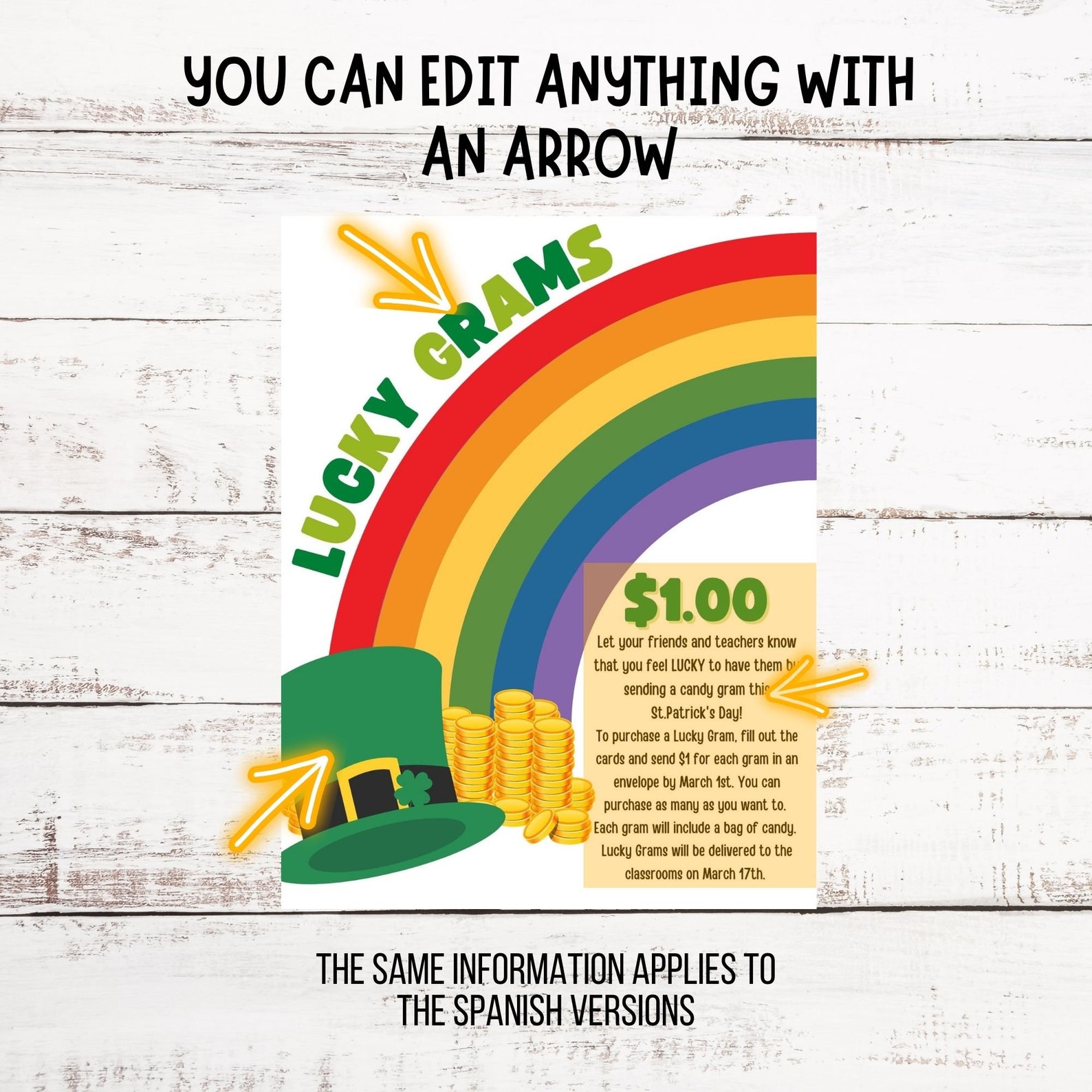 Editable St. Patrick's Day Candy Gram Fundraiser Flyer Template | St ...