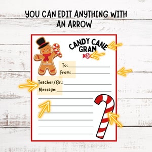 Christmas Candy Cane Gram Template Editable Candy Cane Gram - Etsy