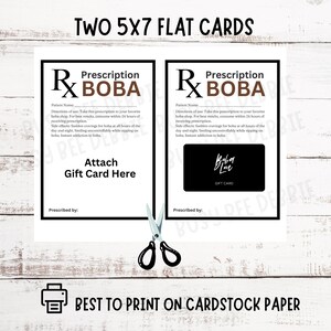 Printable Boba Gift Card Holder Card Boba Prescription Card for ...