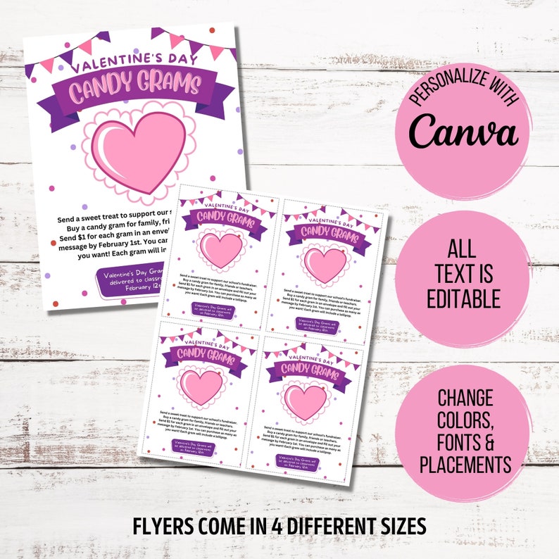 Valentine's Day Lollipop Fundraiser Flyer | Sweet Treat Candy Gram ...